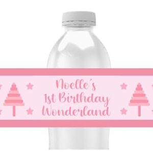 Personalized Water Bottle Labels, Pink Christmas Party Favors, Pack of 25 Peel and Stick Waterproof Wrappers