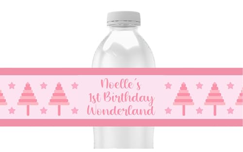 Personalized Water Bottle Labels, Pink Christmas Party Favors, Pack of 25 Peel and Stick Waterproof Wrappers