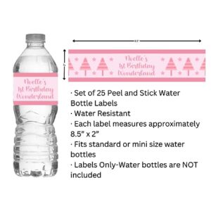 Personalized Water Bottle Labels, Pink Christmas Party Favors, Pack of 25 Peel and Stick Waterproof Wrappers