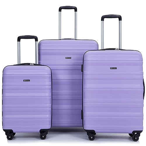 Travelhouse Expandable Hard Shell Luggage 3 Piece Set, PC Hard Wheel Luggage Set with Spinner Wheels, TSA Lock, 20 inch 24 inch 28 inch Women's suitcase set(light purple)