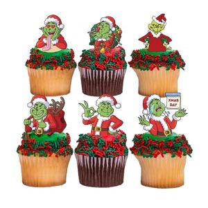 36pcs halloween edible cupcake topper christmas nightmare cake decoration grinch pattern birthday rice paper decor (grinch)