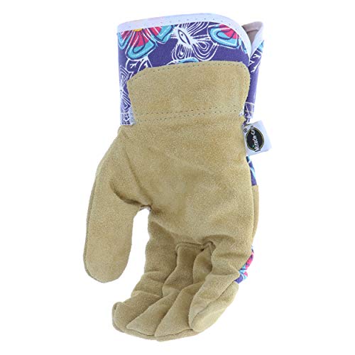 Miracle-Gro MG23011 Landscaping Work Gloves - [1 Pair, Small/Medium] Purple/Floral Print, Split Cowhide Leather Gloves (Pack of 2)