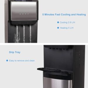 Bottom Loading Water Cooler, Hot, Cold & Room Water Dispenser with 3 Temperature Spouts, Safety Child Lock, ETL Listed, Holds 5 Gallon Bottles, Stainless Steel Water Cooler for Home Office Dorm