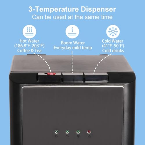 Bottom Loading Water Cooler, Hot, Cold & Room Water Dispenser with 3 Temperature Spouts, Safety Child Lock, ETL Listed, Holds 5 Gallon Bottles, Stainless Steel Water Cooler for Home Office Dorm