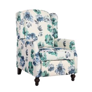 BAIJIAWEI B Wingback Recliner Chair - Tufted Arm Chair Recliner - Fabric Push Back Recliner Chair for Living Room Adjustable Backrest (Single, Green Floral)