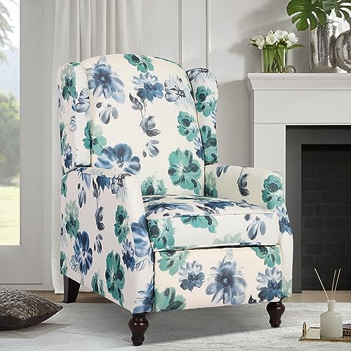 BAIJIAWEI B Wingback Recliner Chair - Tufted Arm Chair Recliner - Fabric Push Back Recliner Chair for Living Room Adjustable Backrest (Single, Green Floral)