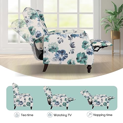 BAIJIAWEI B Wingback Recliner Chair - Tufted Arm Chair Recliner - Fabric Push Back Recliner Chair for Living Room Adjustable Backrest (Single, Green Floral)