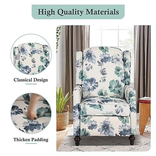 BAIJIAWEI B Wingback Recliner Chair - Tufted Arm Chair Recliner - Fabric Push Back Recliner Chair for Living Room Adjustable Backrest (Single, Green Floral)