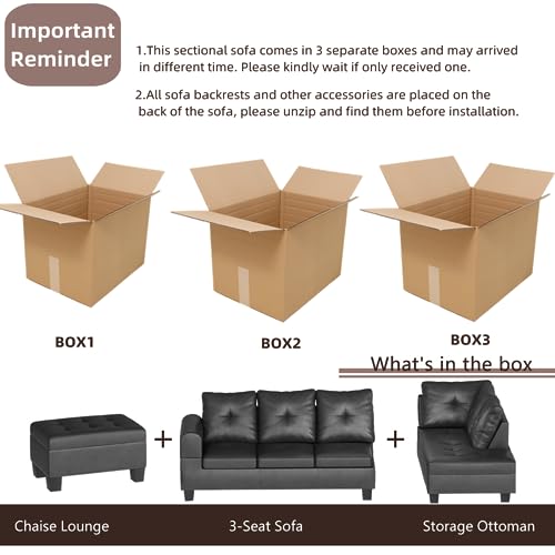 AWQM Upholstered Sectional Sofa w/Chaise Lounge, Modern L Shaped Sofa Couch with Storage Ottoman Bench, PU Leather Sectional Couches with Cup Holder for Living Room Small Space