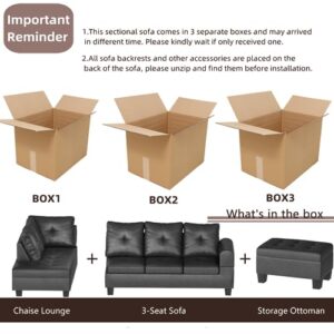 AWQM Upholstered Sectional Sofa w/Chaise Lounge, Modern L Shaped Sofa Couch with Storage Ottoman Bench, PU Leather Sectional Couches with Cup Holder for Living Room Small Space