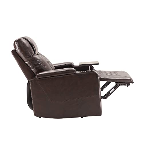 Merax Power Recliner Chair, Leather Lazy Boy Single Sofa with Cup Holders, Tray Table and Storage, Brown