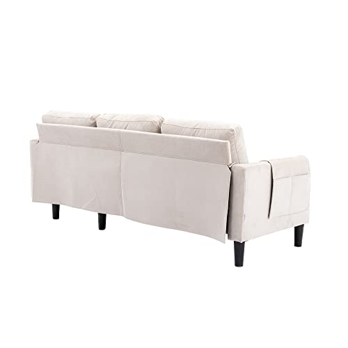 Eafurn 3 Seater Sectional Chaise Lounge, L Shaped Convertible Pull Out Bed and Storage, Comfy Velvet Upholstery Corner Sofa & Couches for Living Room Office, 72.44"D x 50"W x 31.5"H, Beige Soft 72.44"