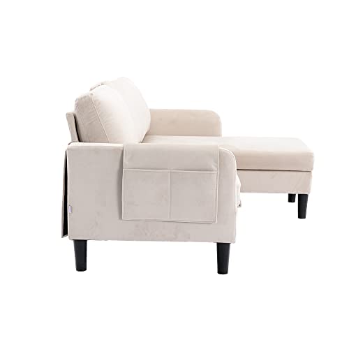 Eafurn 3 Seater Sectional Chaise Lounge, L Shaped Convertible Pull Out Bed and Storage, Comfy Velvet Upholstery Corner Sofa & Couches for Living Room Office, 72.44"D x 50"W x 31.5"H, Beige Soft 72.44"