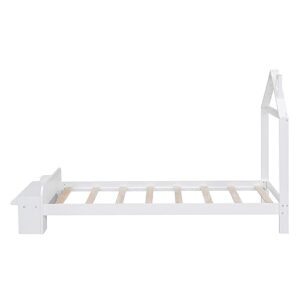 Twin Bed Frames with Headboard and Footboard Bench, Twin Bed Frame with House Shaped Headboard and Chimney, Twin Bed Frames for Kids, Girls Boys, No Box Spring Needed(White)