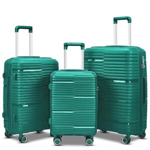 camkey luggage 3 piece set suitcase spinner hardshell lightweight tsa lock, 20 inch, 24 inch, 28 inch (green)