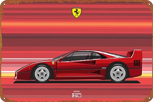 FERRARI F40/CAR FLAT VECTOR PosterMetal Sign Retro Wall Decor for Home Gate Garden Bars Restaurants Cafes Office Store Pubs Club Sign Gift 12 X 8 INCH Plaque Tin Sign