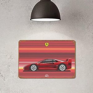 FERRARI F40/CAR FLAT VECTOR PosterMetal Sign Retro Wall Decor for Home Gate Garden Bars Restaurants Cafes Office Store Pubs Club Sign Gift 12 X 8 INCH Plaque Tin Sign