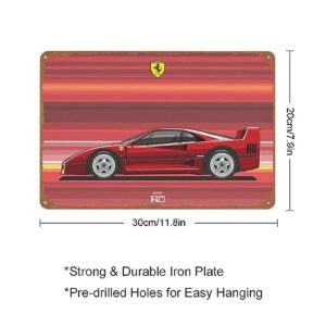 FERRARI F40/CAR FLAT VECTOR PosterMetal Sign Retro Wall Decor for Home Gate Garden Bars Restaurants Cafes Office Store Pubs Club Sign Gift 12 X 8 INCH Plaque Tin Sign