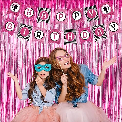 Hot Pink Girl Party Decorations Suitable for Birthday Party Decoration, Birthday Party Supplies Suitable for Hot Pink Girl Party Theme Include Balloons, Banner, Cake topper, Cupcake Topper