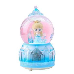 snow globe for girls - 80mm musical snowglobes with automatic snowfall, colorful lights, crystal castle & princess ball - ideal gift for kids' birthday christmas festival - table decoration