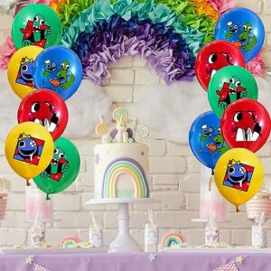 63pcs/Set Rainbow Birthday Party Decorations Backdrop, Party Supplies for Kids Photo Background with 12pcs Ballons and 50 pcs Stickers, for Kids Birthday Decorations