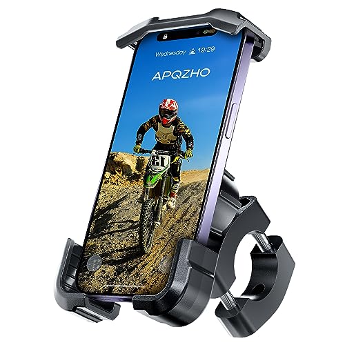 APQZHO Motorcycle Phone Mount Bike Phone Holder for Bicycle - [Anti-Shake] [Stable & Sturdy] 2023 Newest Aluminum Alloy Motorcycle Phone Holder Mount Compatible with iPhone, Samsung, All Cell Phones