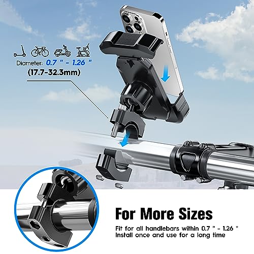 APQZHO Motorcycle Phone Mount Bike Phone Holder for Bicycle - [Anti-Shake] [Stable & Sturdy] 2023 Newest Aluminum Alloy Motorcycle Phone Holder Mount Compatible with iPhone, Samsung, All Cell Phones