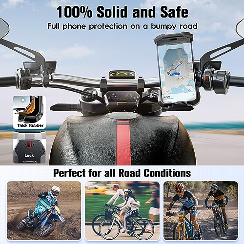 APQZHO Motorcycle Phone Mount Bike Phone Holder for Bicycle - [Anti-Shake] [Stable & Sturdy] 2023 Newest Aluminum Alloy Motorcycle Phone Holder Mount Compatible with iPhone, Samsung, All Cell Phones