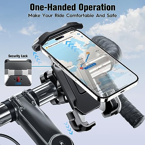 APQZHO Motorcycle Phone Mount Bike Phone Holder for Bicycle - [Anti-Shake] [Stable & Sturdy] 2023 Newest Aluminum Alloy Motorcycle Phone Holder Mount Compatible with iPhone, Samsung, All Cell Phones