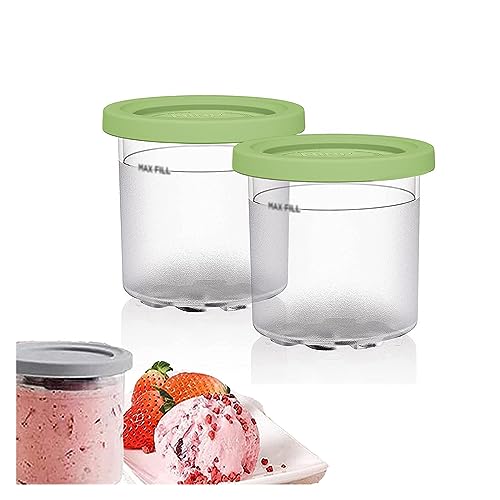 EVANEM 2/4/6PCS Creami Deluxe Pints, for Ninja Ice Cream Maker Pints,16 OZ Ice Cream Container Bpa-Free,Dishwasher Safe for NC301 NC300 NC299AM Series Ice Cream Maker,Green-2PCS