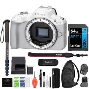 canon eos r50 mirrorless vlogging camera (white) with advanced accessory and travel bundle | 5812c002 | canon eos r50