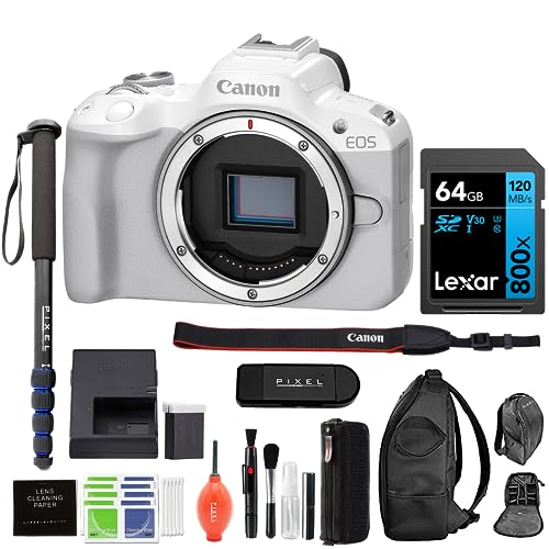 Canon EOS R50 Mirrorless Vlogging Camera (White) with Advanced Accessory and Travel Bundle | 5812C002 | Canon eos r50