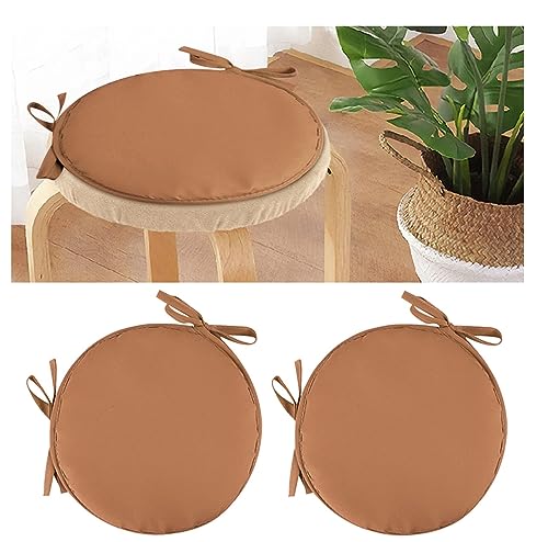 Indoor Outdoor Round Chair Cushions Set of 2, Home Fashions Outdoor Round Reversible Seat Cushion, Non Slip Circle Stool Chair Pads with Ties, Garden Patio Home Kitchen Furniture (Brown, 15inch*2Pcs)