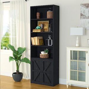 oneinmil Bookshelf and Bookcase, Floor Bookshelves and Office Storage Cabinets for Home Office, 6 Tier Wooden Bookshelves with Cabinet Doors, Living Room,Black