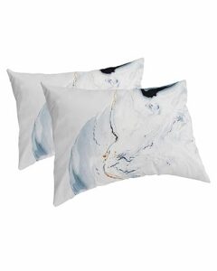 navy blue marble pillow covers standard size set of 2 bed pillow, modern yellow lines abstract art aesthetics plush soft comfort for hair/ skin cooling pillowcases with envelop closure 20''x26''