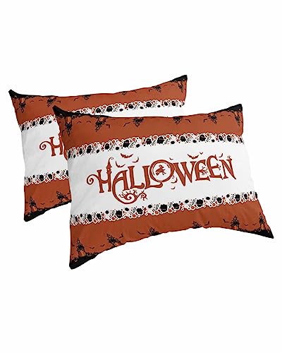 Edwiinsa Halloween Pillow Covers Standard Size Set of 2 Bed Pillow, Black Castle Bats Fall Pumpkin Orange Plush Soft Comfort for Hair/Skin Cooling Pillowcases with Envelop Closure 20''x26''