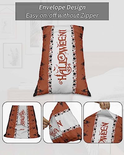 Edwiinsa Halloween Pillow Covers Standard Size Set of 2 Bed Pillow, Black Castle Bats Fall Pumpkin Orange Plush Soft Comfort for Hair/Skin Cooling Pillowcases with Envelop Closure 20''x26''