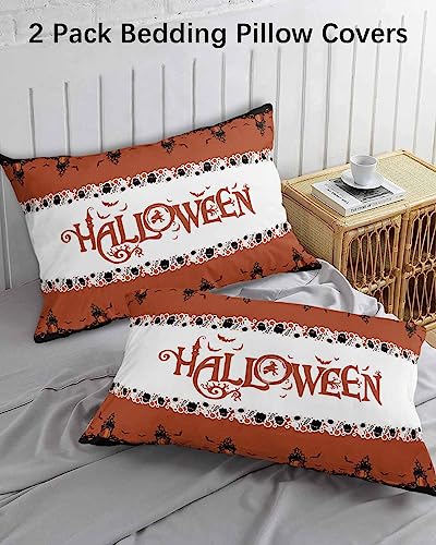 Edwiinsa Halloween Pillow Covers Standard Size Set of 2 Bed Pillow, Black Castle Bats Fall Pumpkin Orange Plush Soft Comfort for Hair/Skin Cooling Pillowcases with Envelop Closure 20''x26''