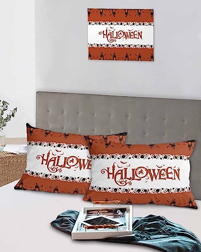 Edwiinsa Halloween Pillow Covers Standard Size Set of 2 Bed Pillow, Black Castle Bats Fall Pumpkin Orange Plush Soft Comfort for Hair/Skin Cooling Pillowcases with Envelop Closure 20''x26''