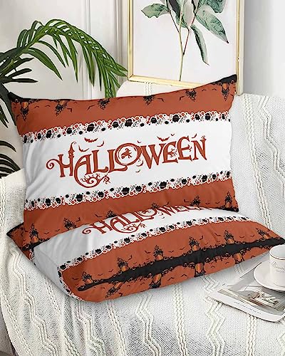 Edwiinsa Halloween Pillow Covers Standard Size Set of 2 Bed Pillow, Black Castle Bats Fall Pumpkin Orange Plush Soft Comfort for Hair/Skin Cooling Pillowcases with Envelop Closure 20''x26''