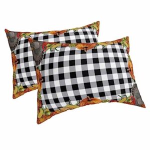 Thanksgiving Pillow Covers Standard Size Set of 2 Bed Pillow, Black White Plaid Turkey Farmhouse Pumpkin Maple Leaf Plush Soft Comfort for Hair/ Skin Cooling Pillowcases with Envelop Closure 20''x26''