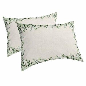 Spring Floral Pillow Covers Standard Size Set of 2 Bed Pillow, Rustic Green Botanical Summer Tropical Plants Plush Soft Comfort for Hair/ Skin Cooling Pillowcases with Envelop Closure 20''x26''