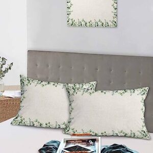 Spring Floral Pillow Covers Standard Size Set of 2 Bed Pillow, Rustic Green Botanical Summer Tropical Plants Plush Soft Comfort for Hair/ Skin Cooling Pillowcases with Envelop Closure 20''x26''