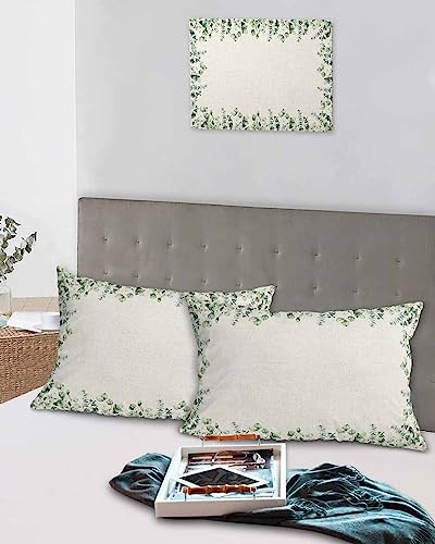 Spring Floral Pillow Covers Standard Size Set of 2 Bed Pillow, Rustic Green Botanical Summer Tropical Plants Plush Soft Comfort for Hair/ Skin Cooling Pillowcases with Envelop Closure 20''x26''