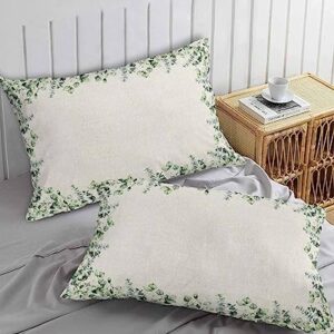 Spring Floral Pillow Covers Standard Size Set of 2 Bed Pillow, Rustic Green Botanical Summer Tropical Plants Plush Soft Comfort for Hair/ Skin Cooling Pillowcases with Envelop Closure 20''x26''