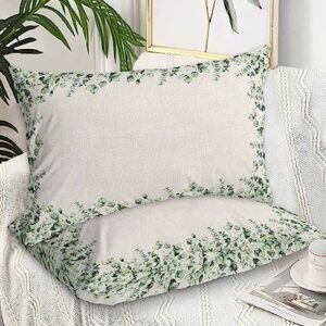 Spring Floral Pillow Covers Standard Size Set of 2 Bed Pillow, Rustic Green Botanical Summer Tropical Plants Plush Soft Comfort for Hair/ Skin Cooling Pillowcases with Envelop Closure 20''x26''