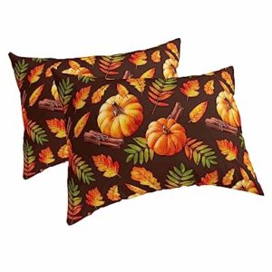 Edwiinsa Fall Pumpkin Pillow Covers King Standard Set of 2 Bed Pillow, Brown Autumn Maple Leaves Farmhouse Plush Soft Comfort for Hair/Skin Cooling Pillowcases with Envelop Closure 20''x36''