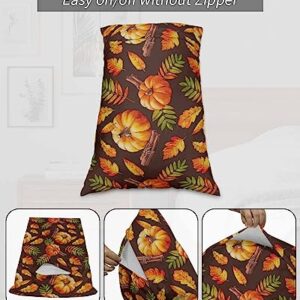 Edwiinsa Fall Pumpkin Pillow Covers King Standard Set of 2 Bed Pillow, Brown Autumn Maple Leaves Farmhouse Plush Soft Comfort for Hair/Skin Cooling Pillowcases with Envelop Closure 20''x36''