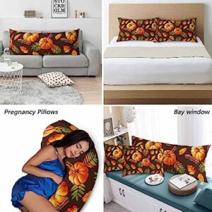 Edwiinsa Fall Pumpkin Pillow Covers King Standard Set of 2 Bed Pillow, Brown Autumn Maple Leaves Farmhouse Plush Soft Comfort for Hair/Skin Cooling Pillowcases with Envelop Closure 20''x36''