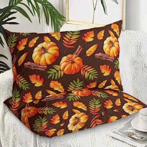 Edwiinsa Fall Pumpkin Pillow Covers King Standard Set of 2 Bed Pillow, Brown Autumn Maple Leaves Farmhouse Plush Soft Comfort for Hair/Skin Cooling Pillowcases with Envelop Closure 20''x36''